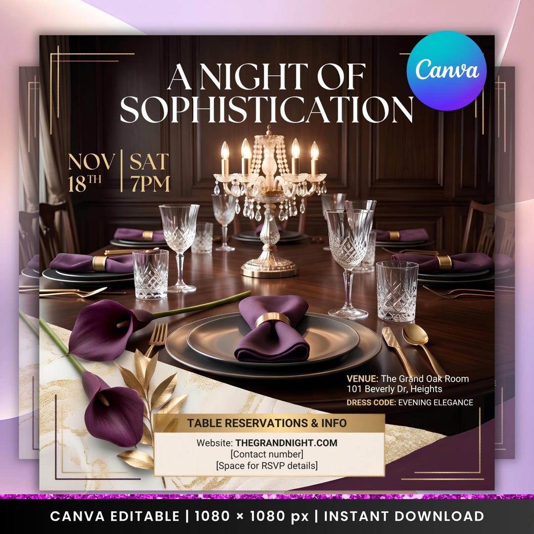 Luxury Gala Invitation Template, Purple Gold Event Invite (canva ...