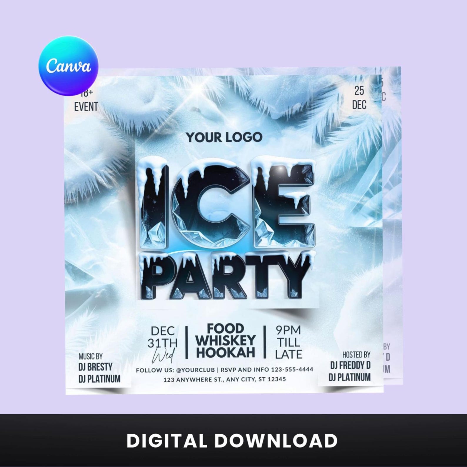 Ice Party Flyer – Editable Canva Template – Winter Night Party Flyer ...