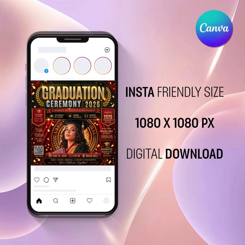 Graduation Ceremony Flyer Canva Template | DIY Editable (digital ...