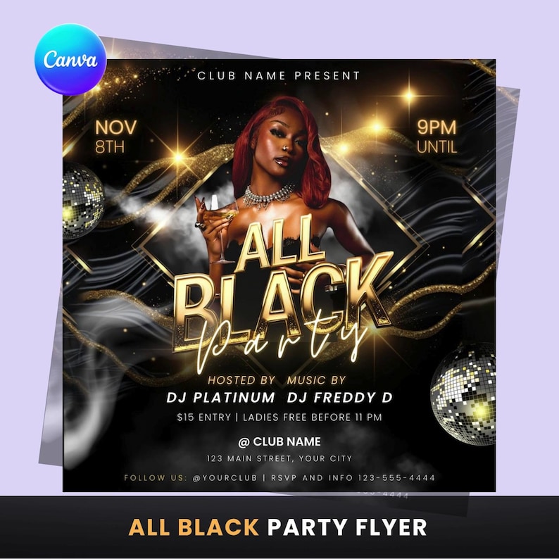 All Black Party Flyer – Editable Canva Template (digital Download) - Etsy