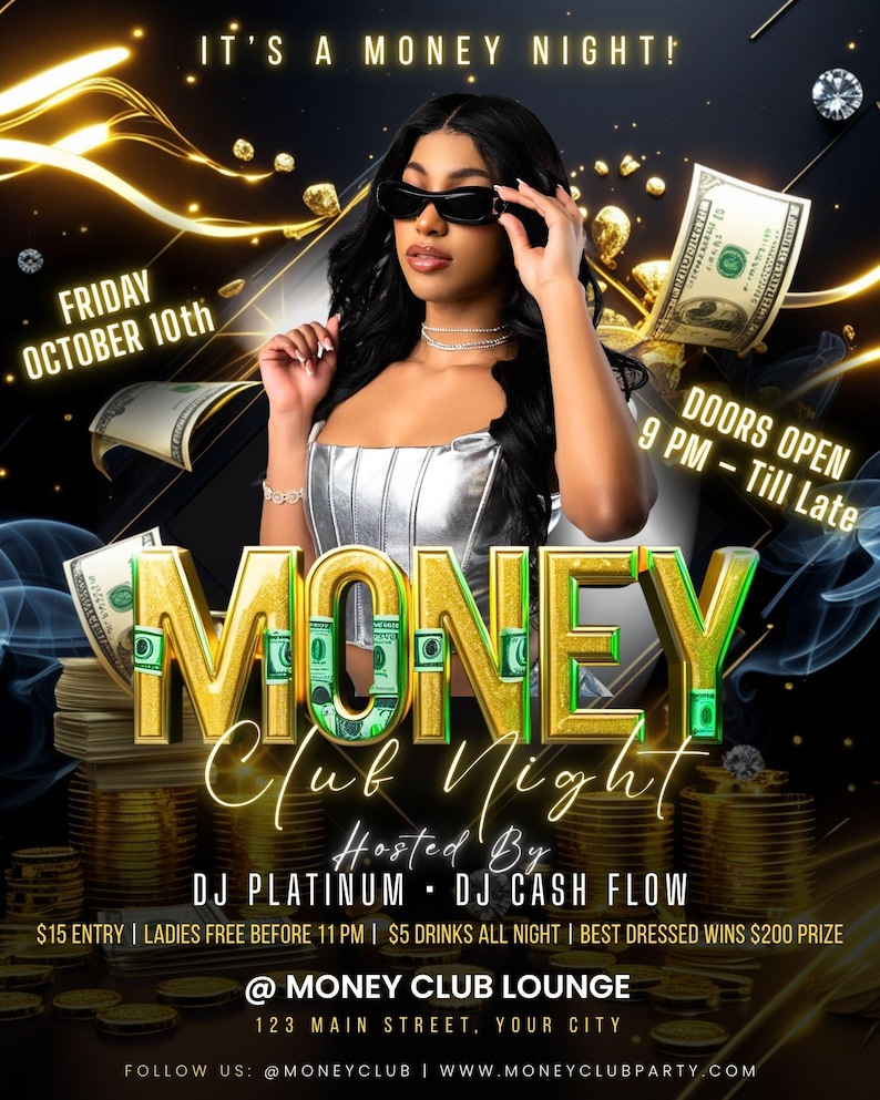 Money Club Flyer – Editable Canva Template | Club Party Night Event ...