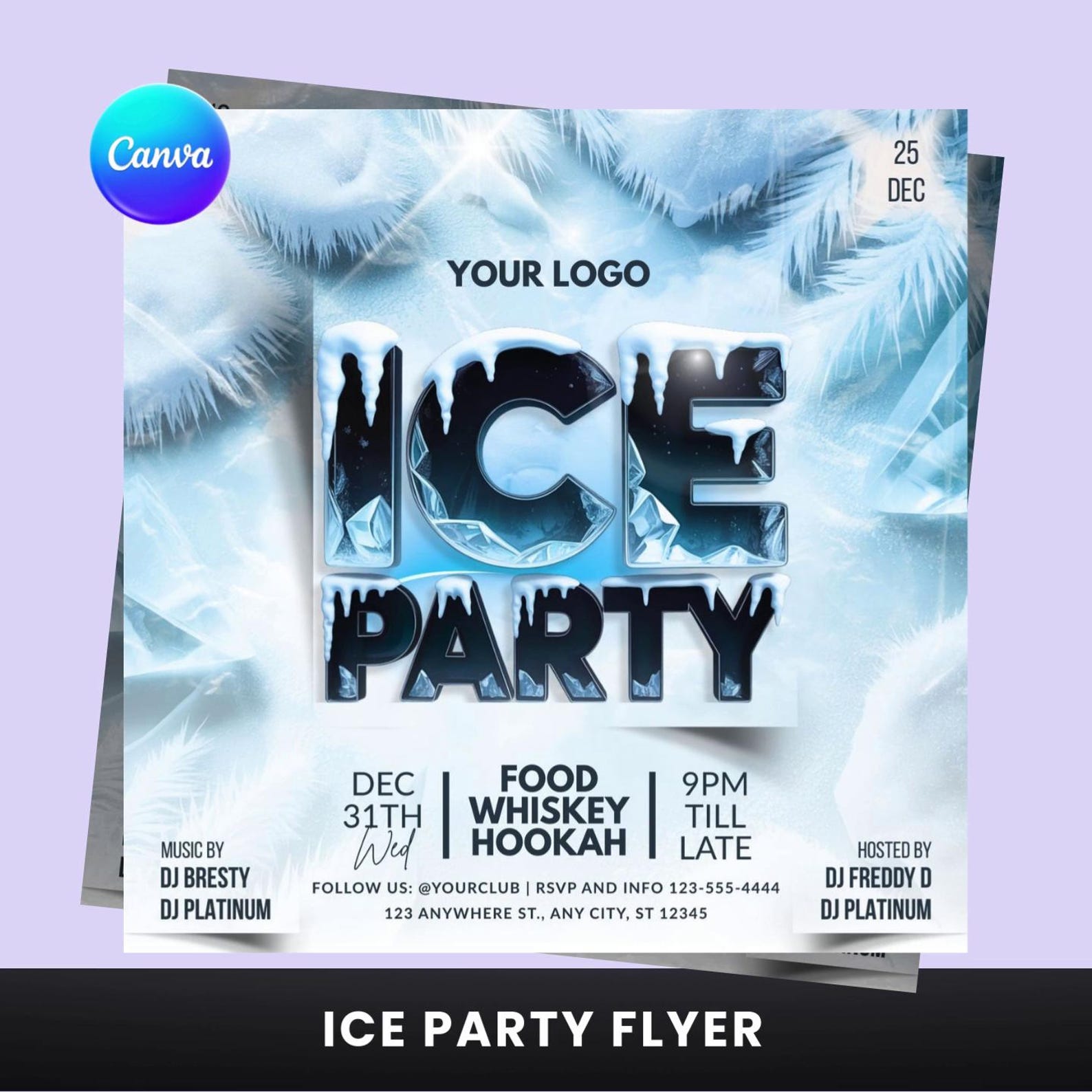 Ice Party Flyer – Editable Canva Template – Winter Night Party Flyer ...