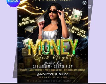 Money Club Flyer – Editable Canva Template | Club Party Night Event ...