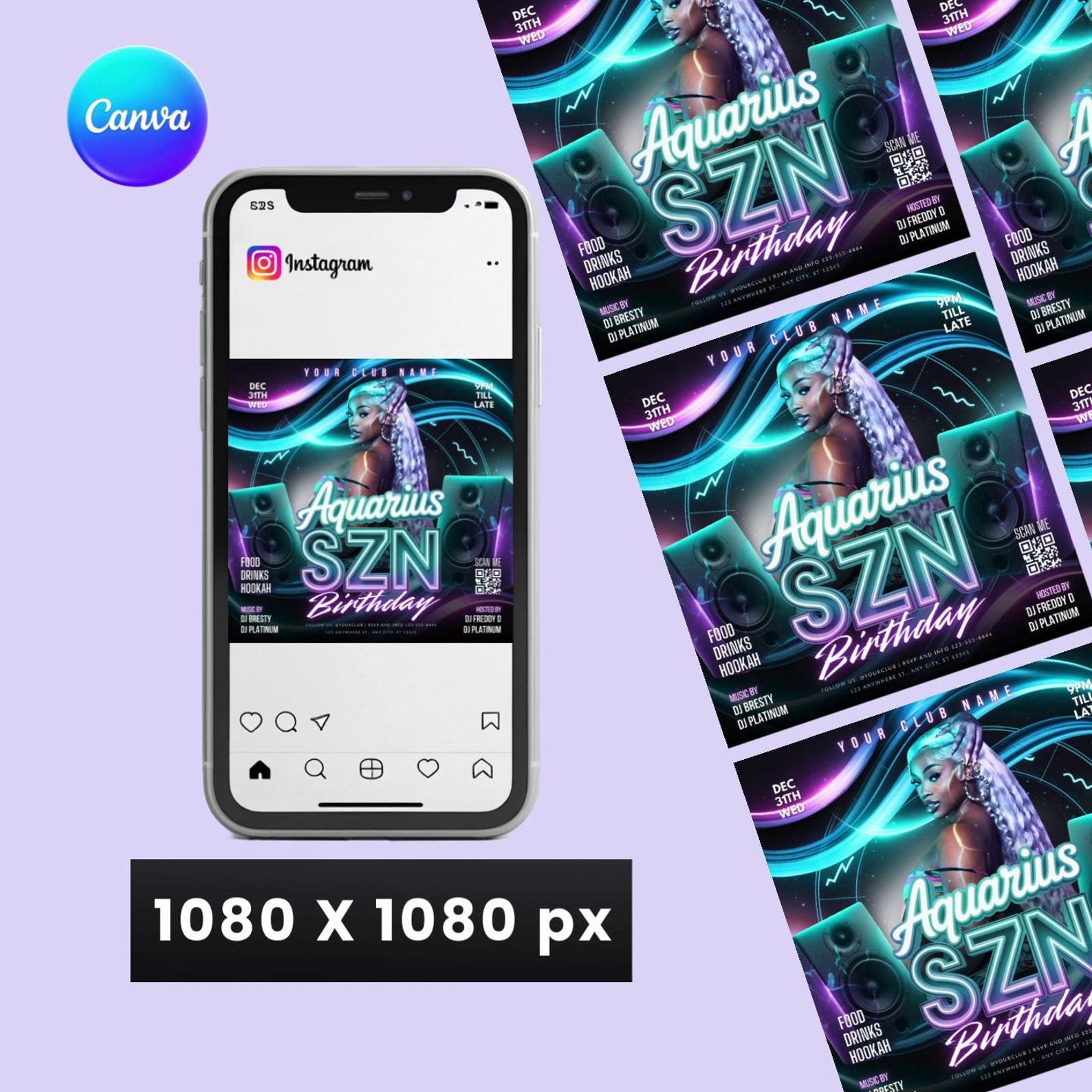 Aquarius Birthday Flyer Canva Template | Aquarius SZN Party Flyer ...