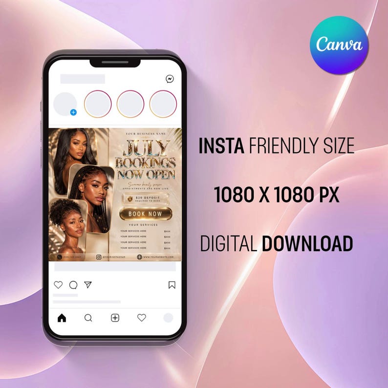 July Booking Flyer, Luxury Beauty Appointments, Editable Canva Template ...