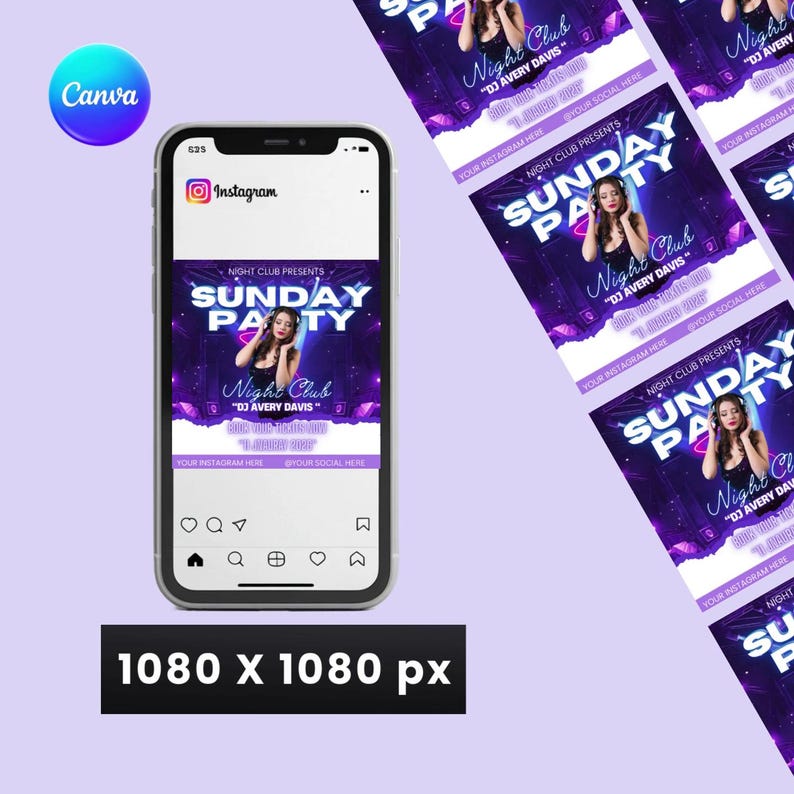 Sunday Party Flyer Canva Template | Night Club Party Flyer | DJ Event ...
