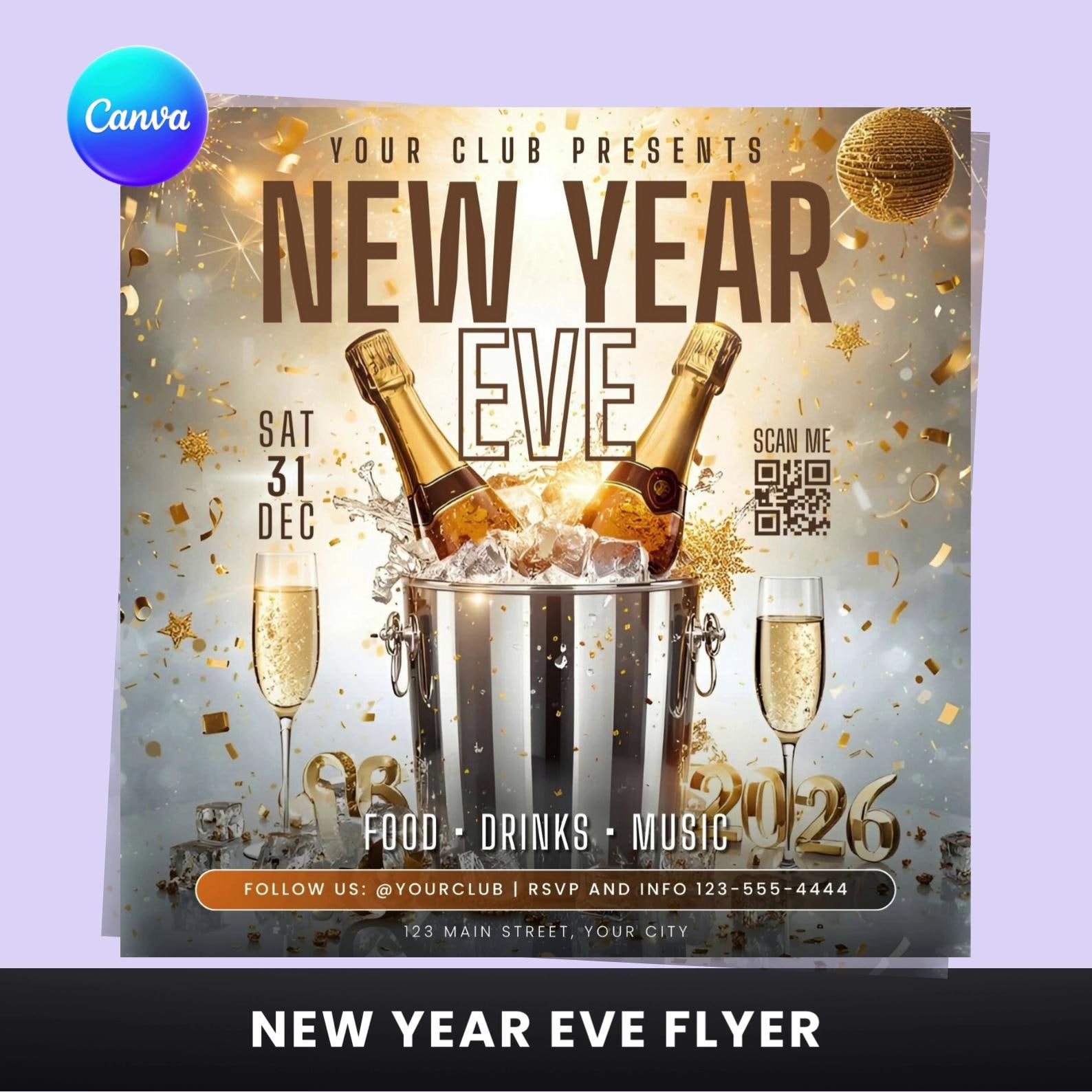 New Year’s Eve Party Flyer – Editable Canva Template | Club Event Flyer ...