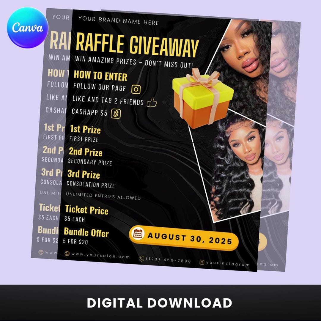 Raffle Giveaway Flyer – Editable Canva Template – Beauty & Salon Event ...