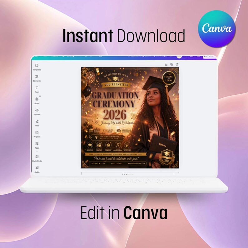 Class of 2026 Graduation Ceremony Invitation Flyer | Elegant Gold Grad ...