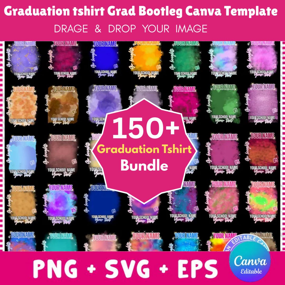 150+ Graduation T-shirt Grad Bootleg Canva Templates | Editable ...