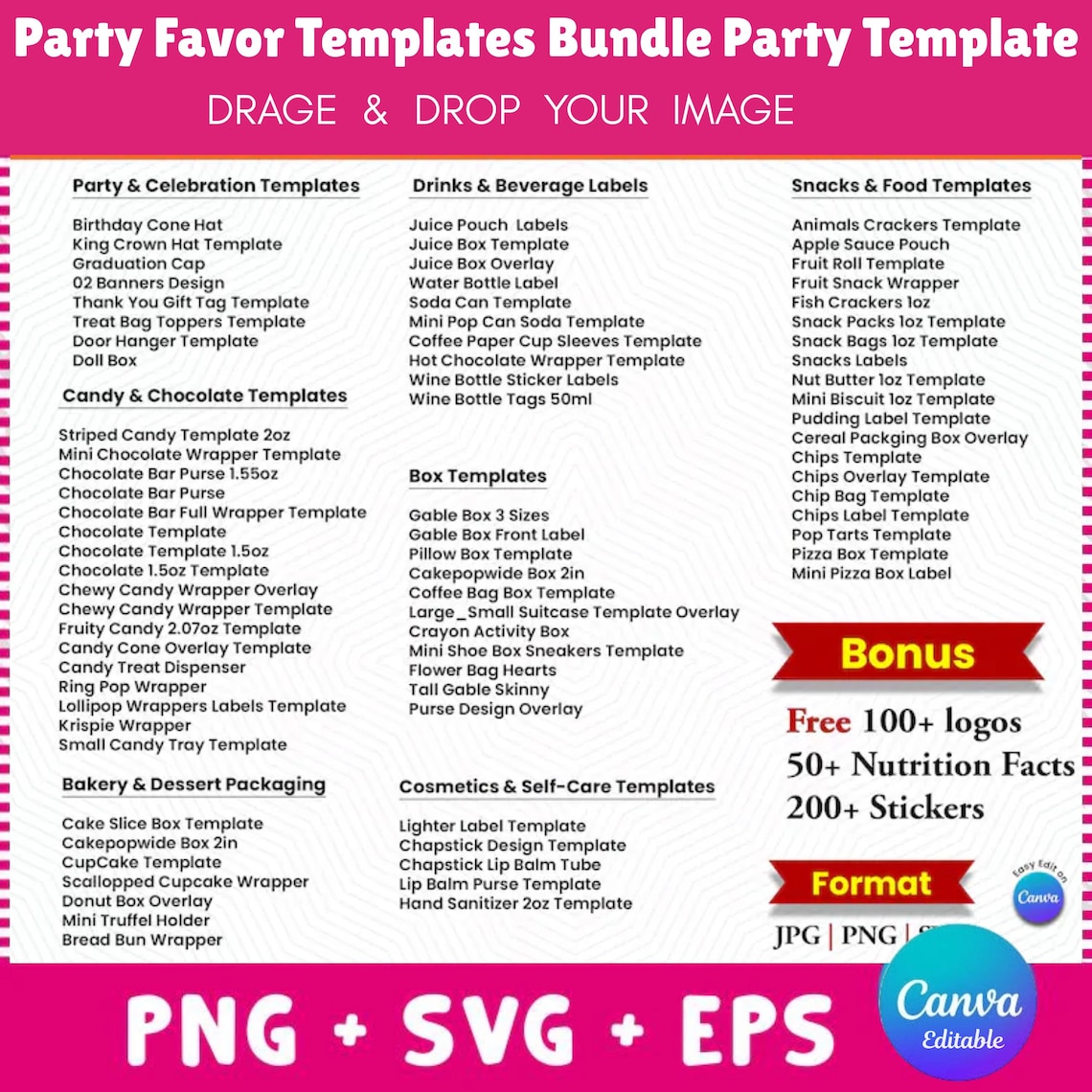 Canva Editable Party Favor Templates | Chip Bag, Labels, Shoe Box ...