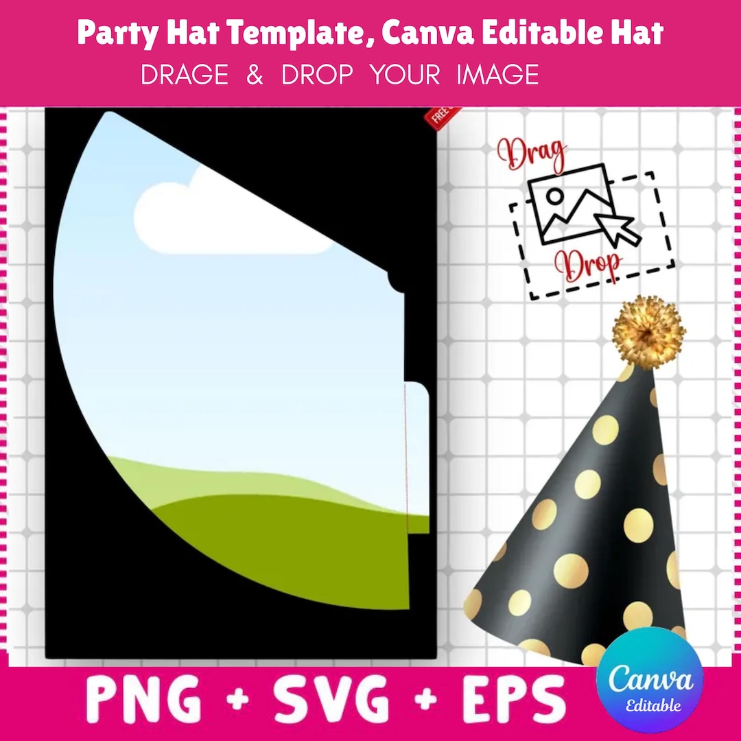 Canva Editable Birthday Hat Template | Printable DIY Paper Hat (SVG ...
