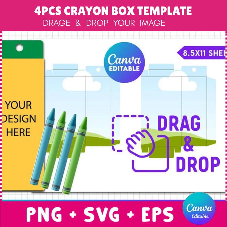 4pcs Crayon Box Template Bundle | Canva Editable SVG PNG Party Favor ...