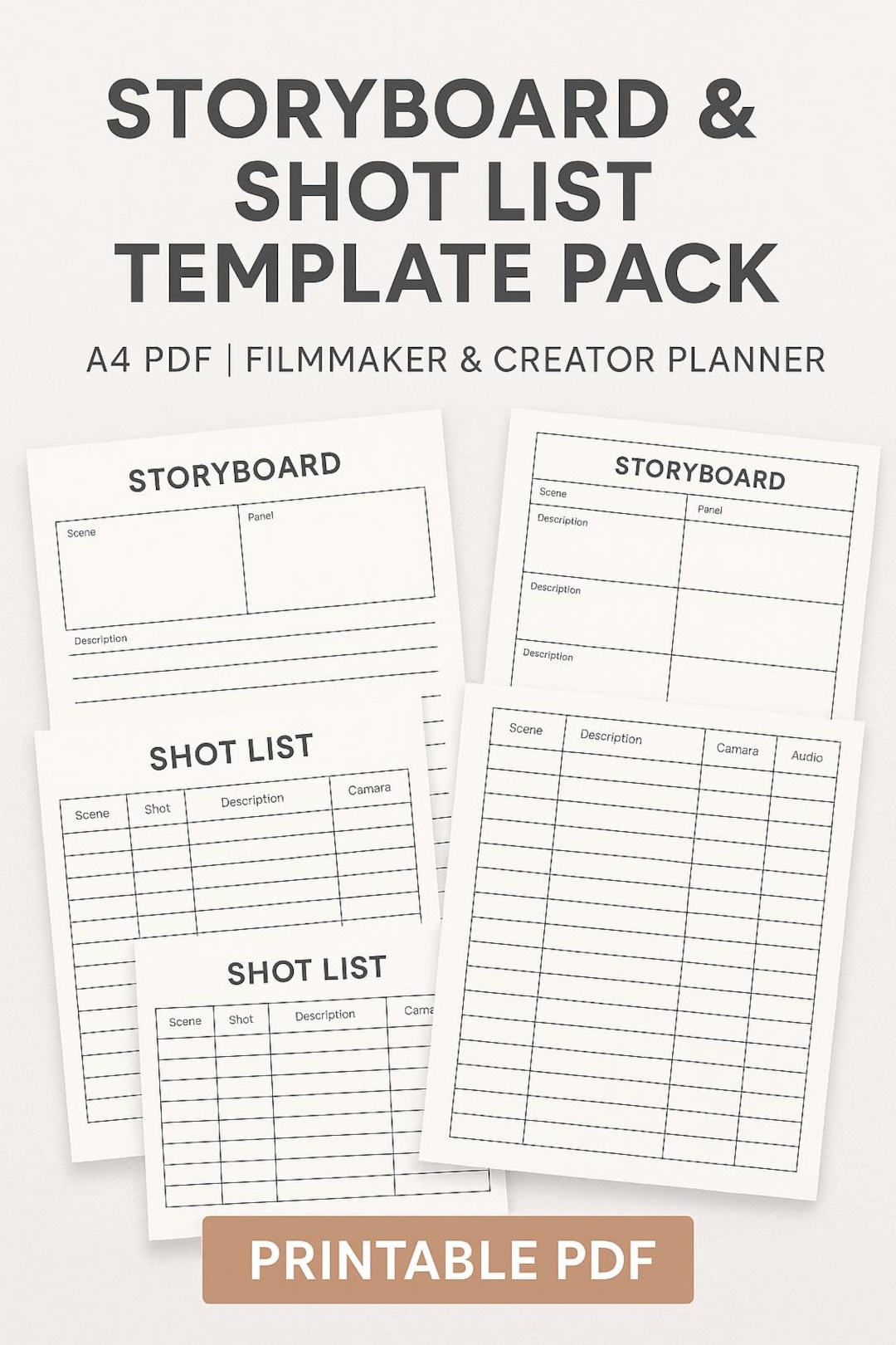 Storyboard & Shot List Printable Template Pack | A4 PDF | Filmmaker and ...
