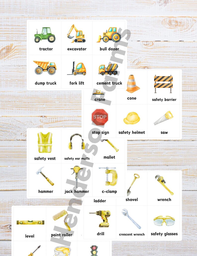 Construction Flashcards for Kids - Printable Flash Cards - Toddler Boys ...