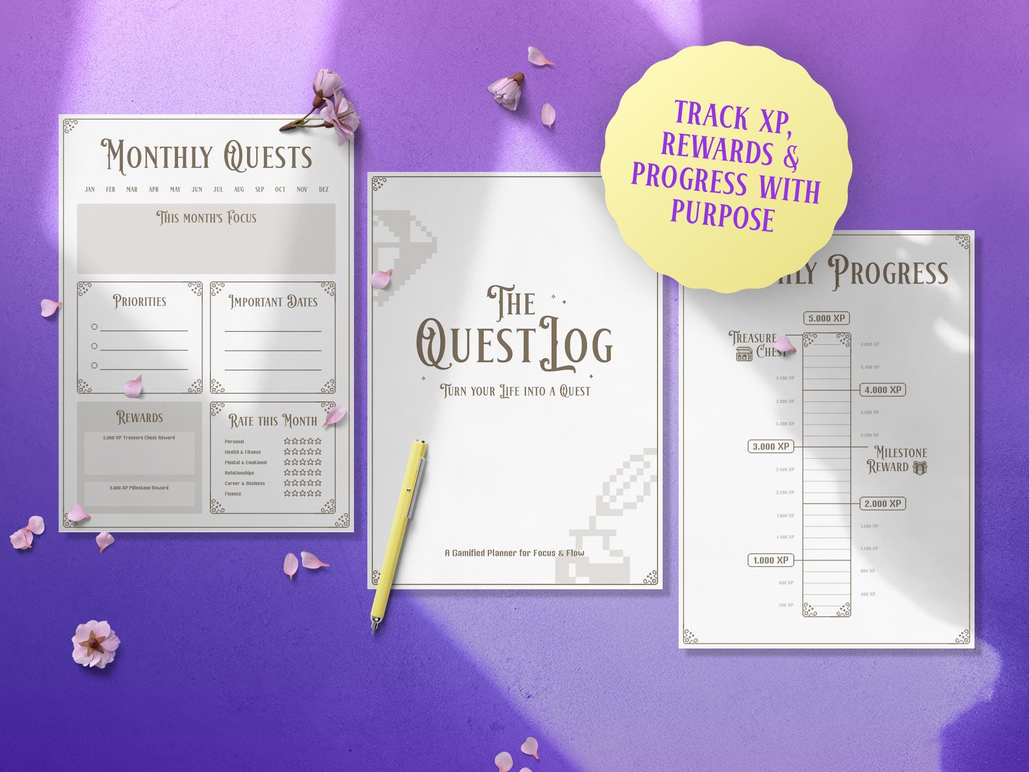 Gamified ADHD Planner: Quest Log, Daily, Weekly, Monthly (digital PDF ...