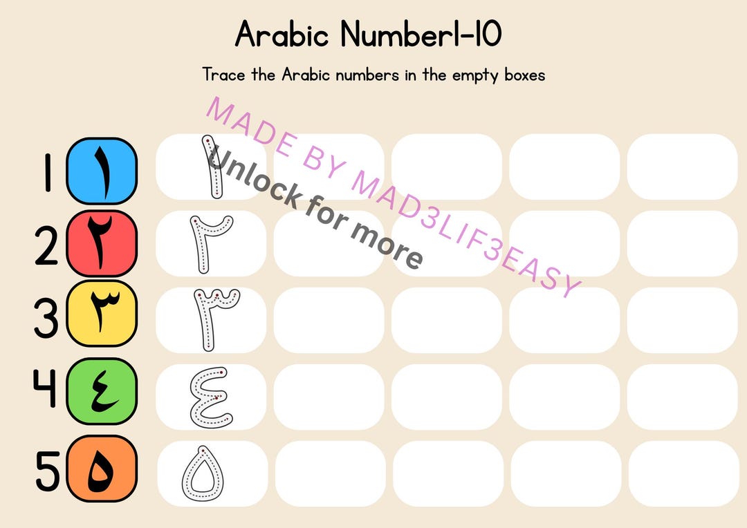 Islamic Number Worksheet | 6 Colorful Printable Pages - Etsy
