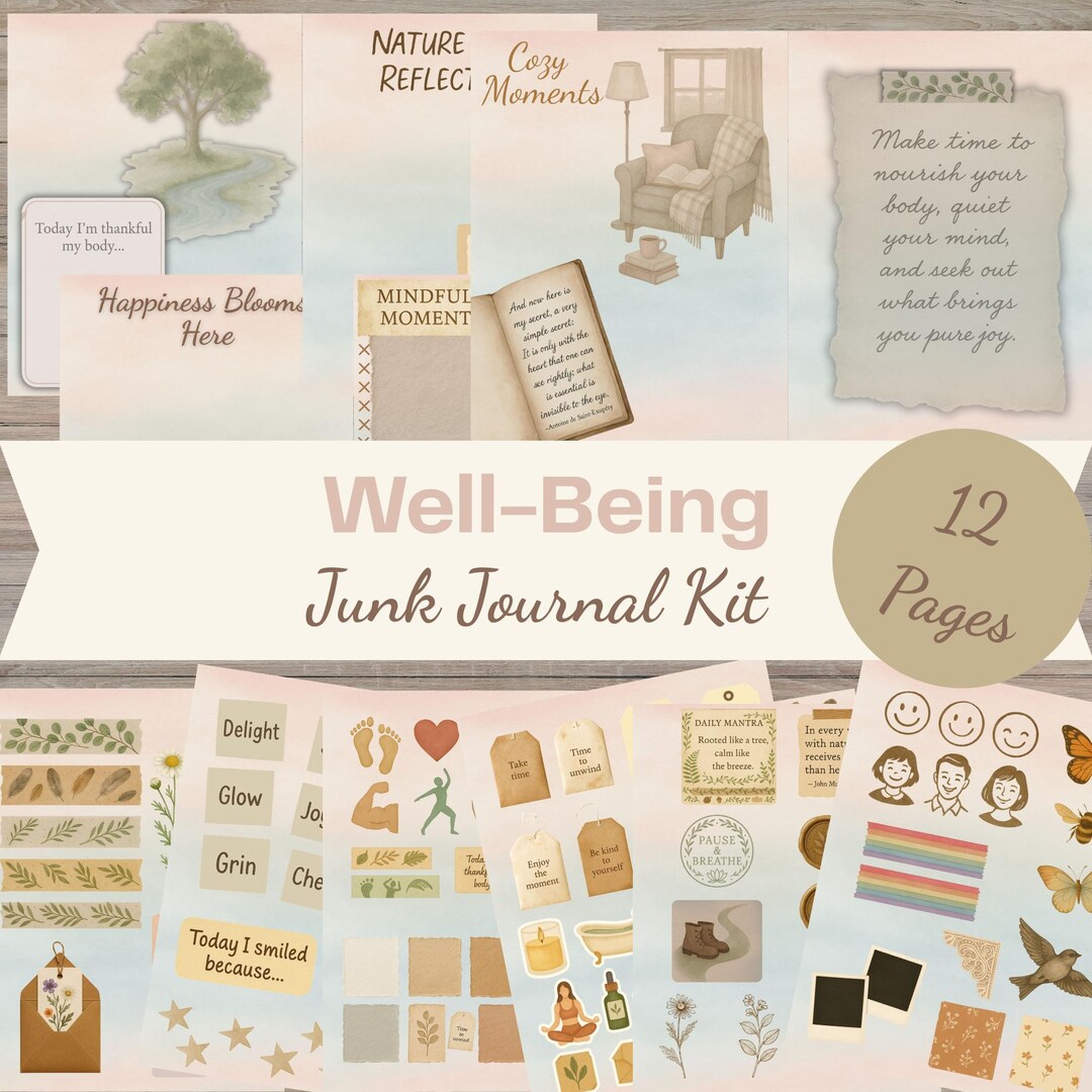 Wellbeing Junk Journal Kit: Mindfulness Scrapbook Printables (digital ...