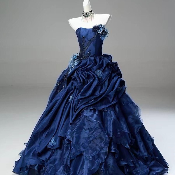 Dark Blue Prom Dress - Etsy