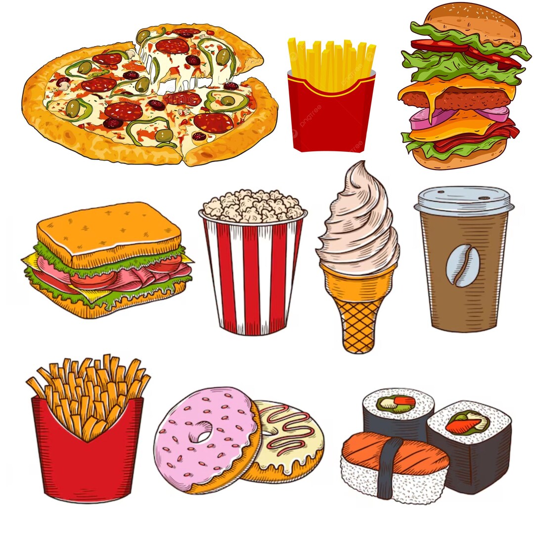 Street Food Clipart Bundle, Fast Food Clipart Bundle, Funny Fast Food ...