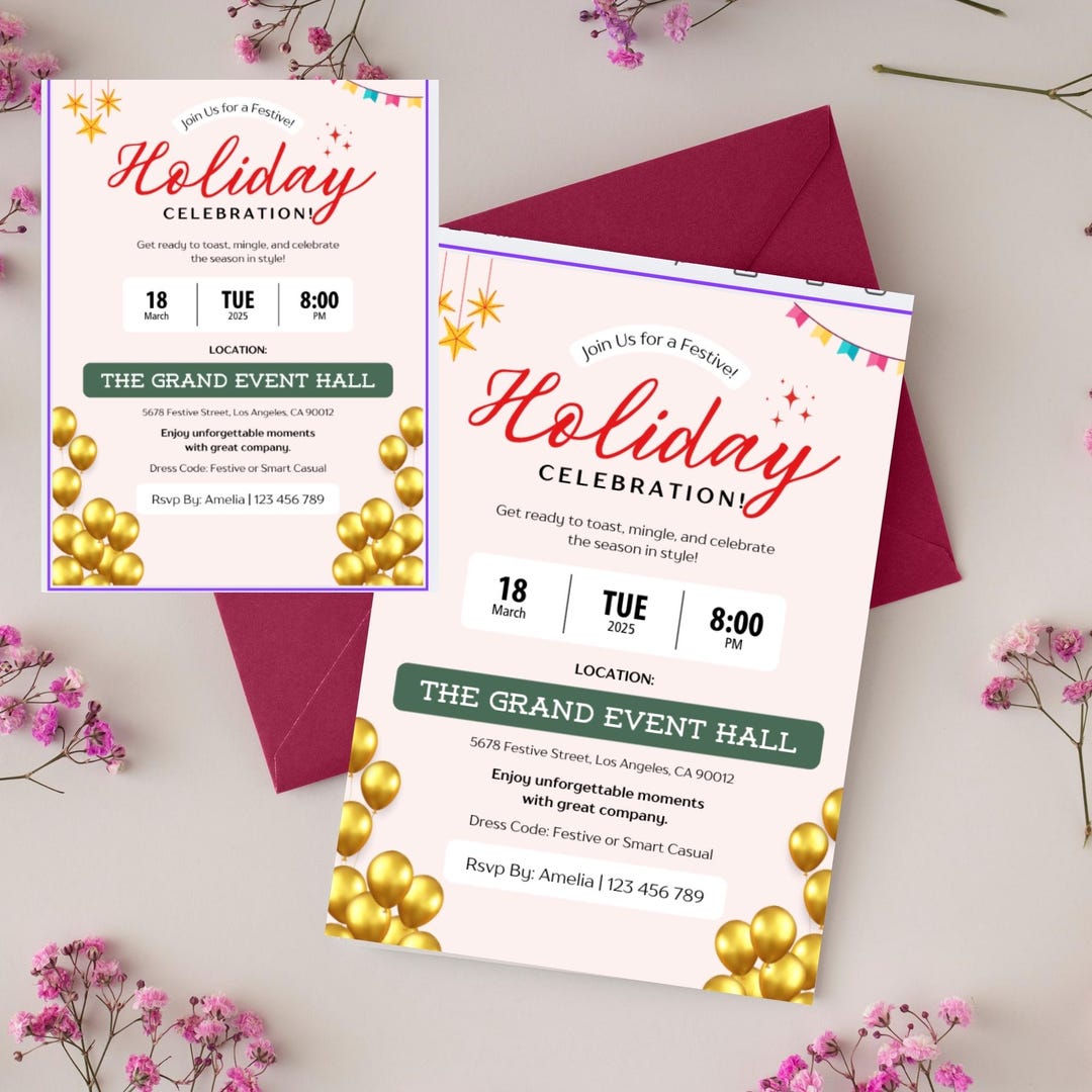 Festive Holiday Party Invitation Template: Editable Christmas Evite ...