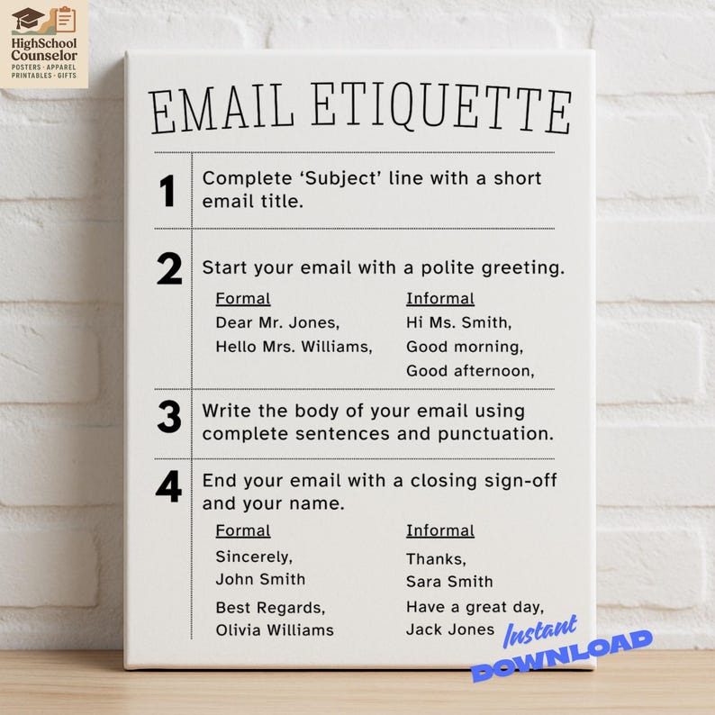 Email Etiquette Classroom Poster, High School Wall Decor, Teacher Boho ...