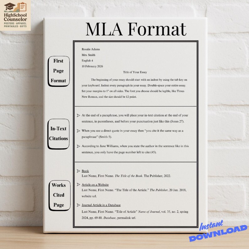 MLA Format Classroom Poster, High School Wall Decor, English Teacher ...