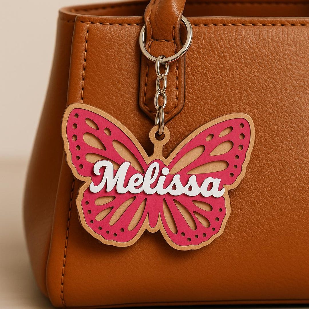 Personalized Butterfly Name Tag | Custom Timber & Acrylic Keyring - Etsy
