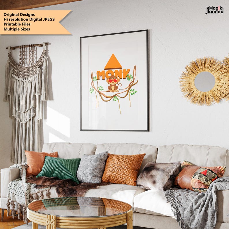 Cute Monkey Nursery Art | Jungle Animal Print (digital Download) - Etsy