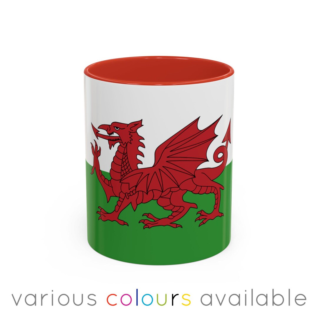 Welsh Dragon Mug With Red Ddraig Goch Flag Design, Cymru Coffee Cup ...