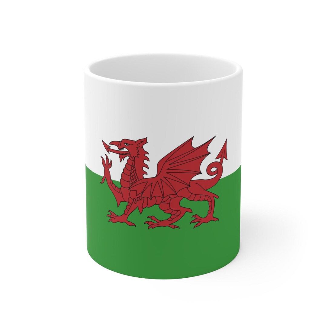 Welsh Ceramic Mug, Wales Flag Coffee Cup, Cymru Gift Idea, Red Dragon ...