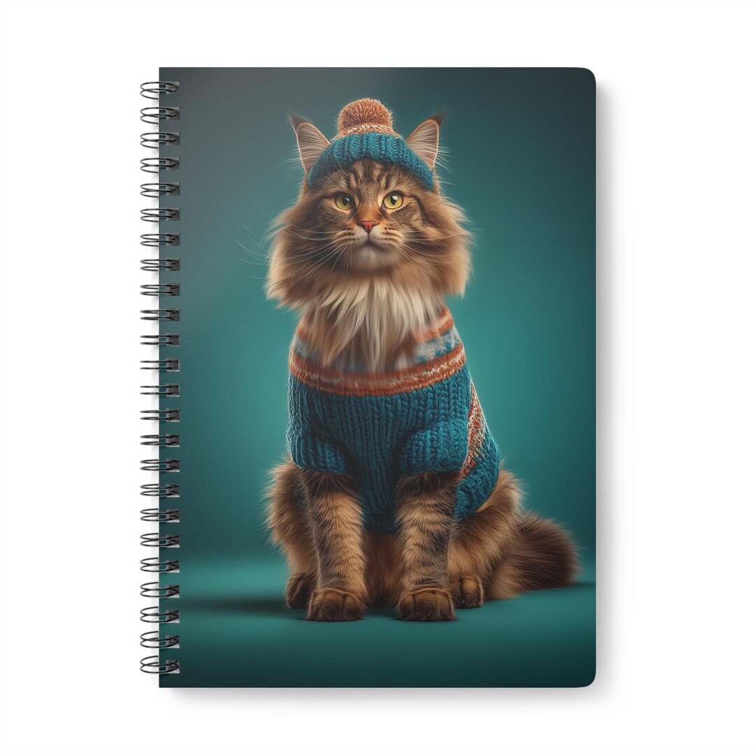 Maine Coon Cat A5 Lined Notebook | Cute Winter Cat Journal Gift | Cosy ...