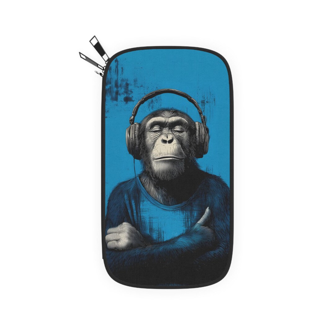 Travel Wallet With Monkey in Headphones, Zipped Organiser for Travel ...