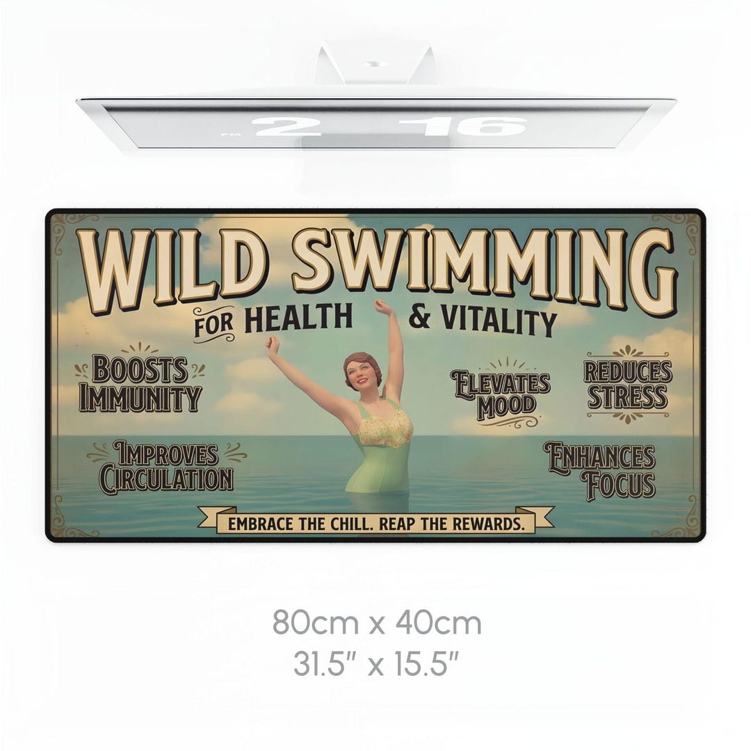 Wild Swimming Desk Mat Vintage Poster Large Aesthetic Workspace Gamer ...