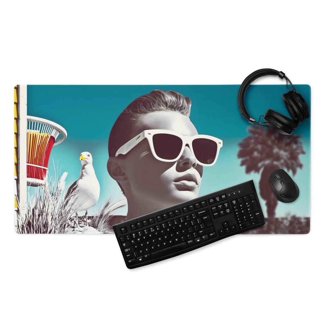 Large Desk Mat, Gaming Matt, Cool Girl With Sunglasses & Seagull Mouse ...