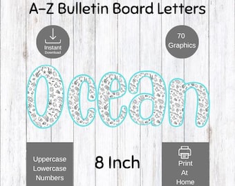 Boho Ocean Classroom Decor, A-Z Bulletin Board Letters, Punctuation ...