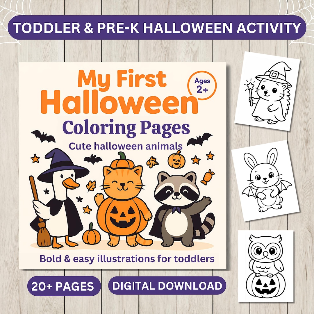Halloween Animal Coloring Pages for Toddlers, Ages 2+ (digital Download ...