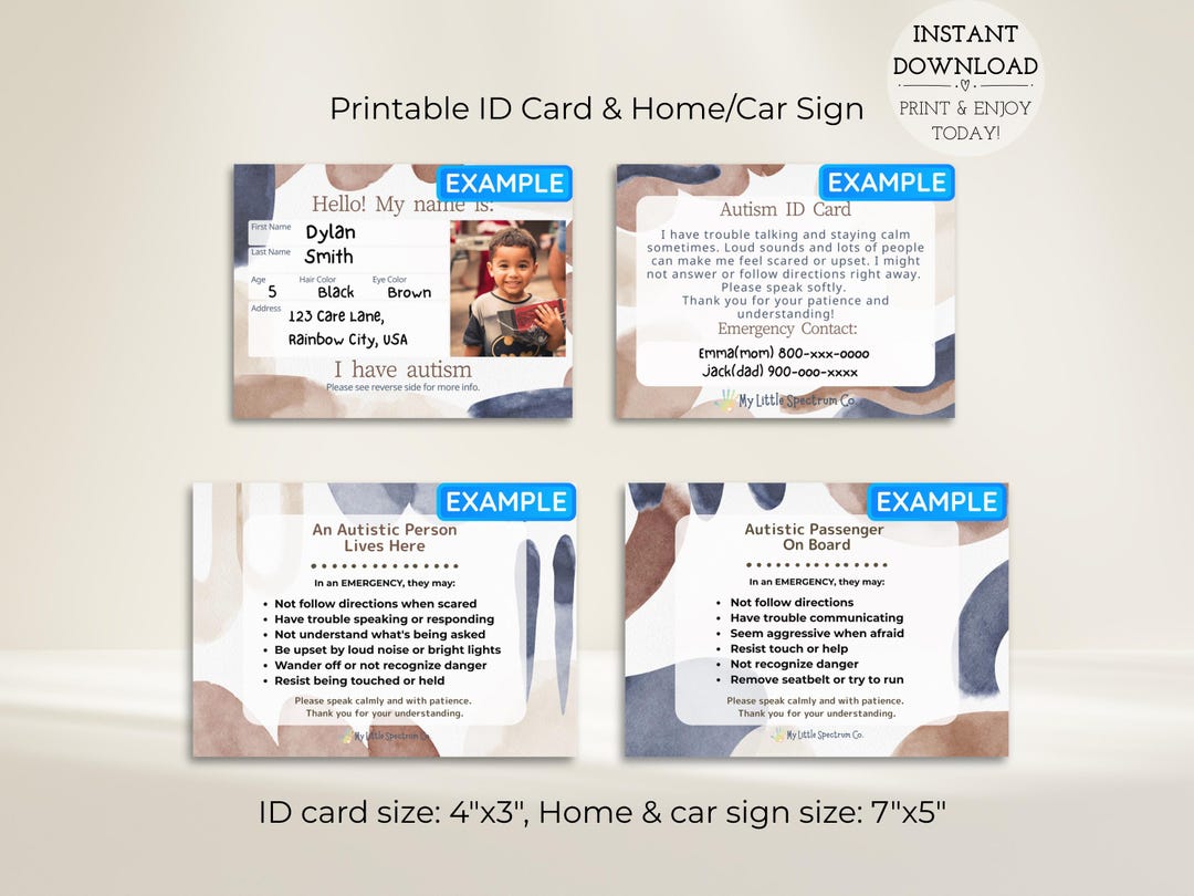 Watercolor Autism Safety Printable Bundle: ID Card, Home & Car Sign ...