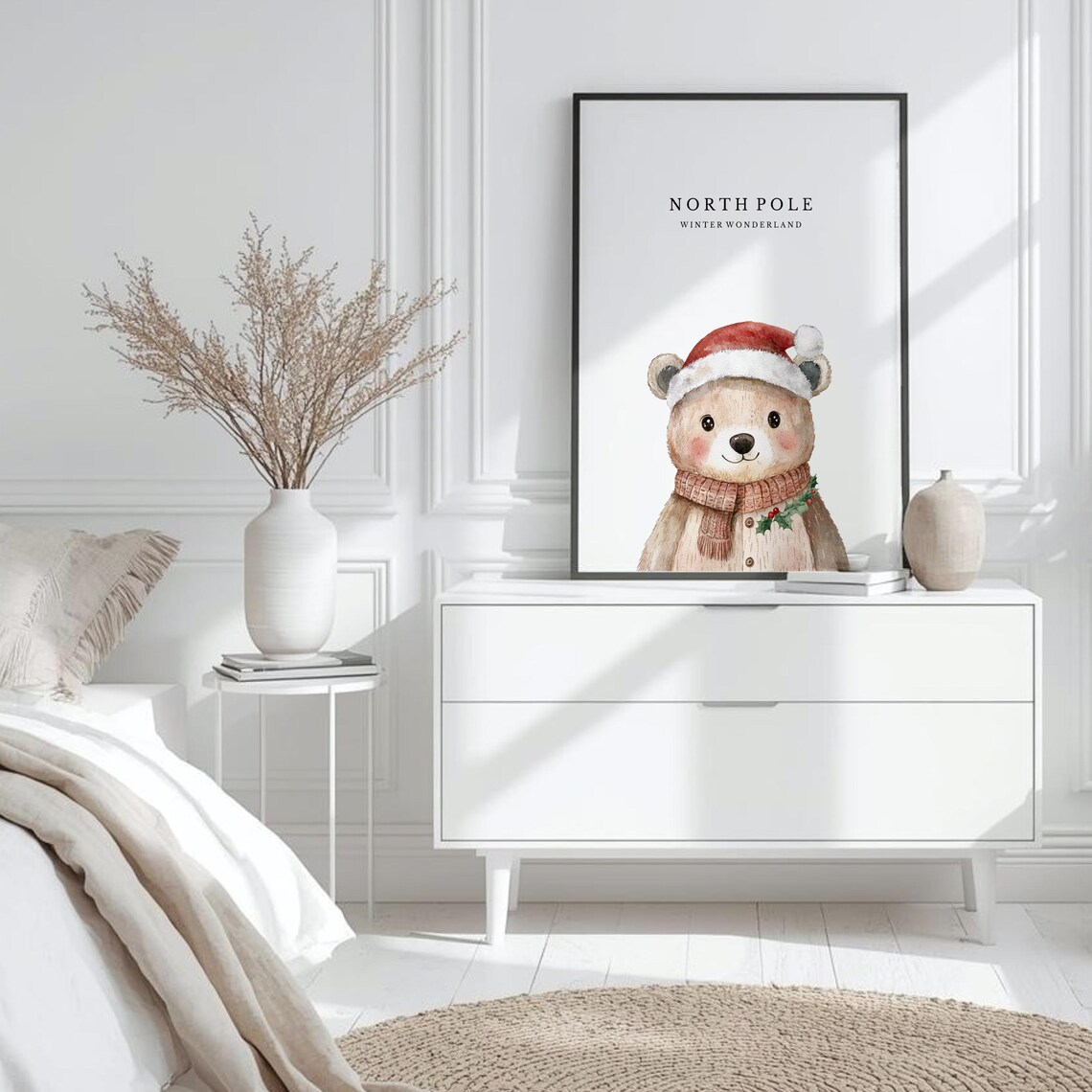 Teddy Bear Christmas Printable: Minimalist Holiday Poster (digital ...