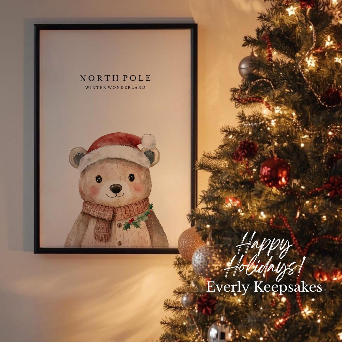 Teddy Bear Christmas Printable: Minimalist Holiday Poster (digital ...