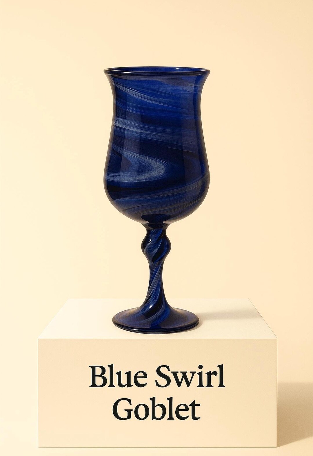 Hand-blown Blue Swirl Goblet: Artisan Wine Glass, Unique Barware - Etsy