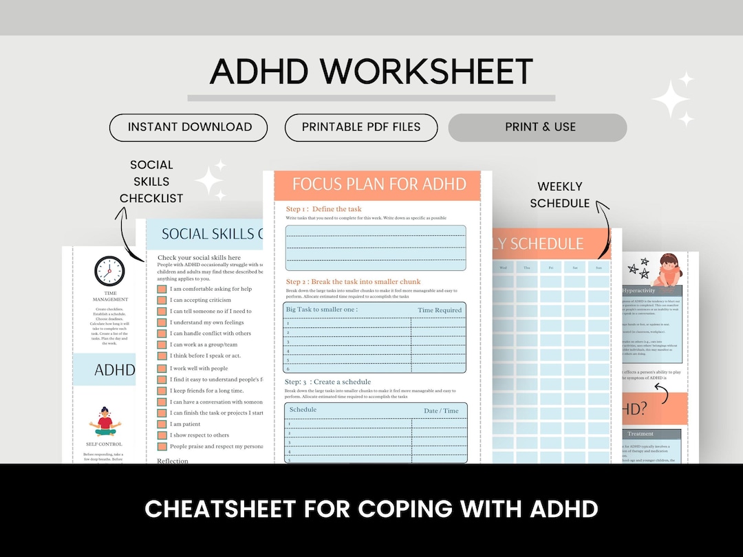 ADHD Worksheet | Printable ADHD Planner | Focus Tracker | Executive ...