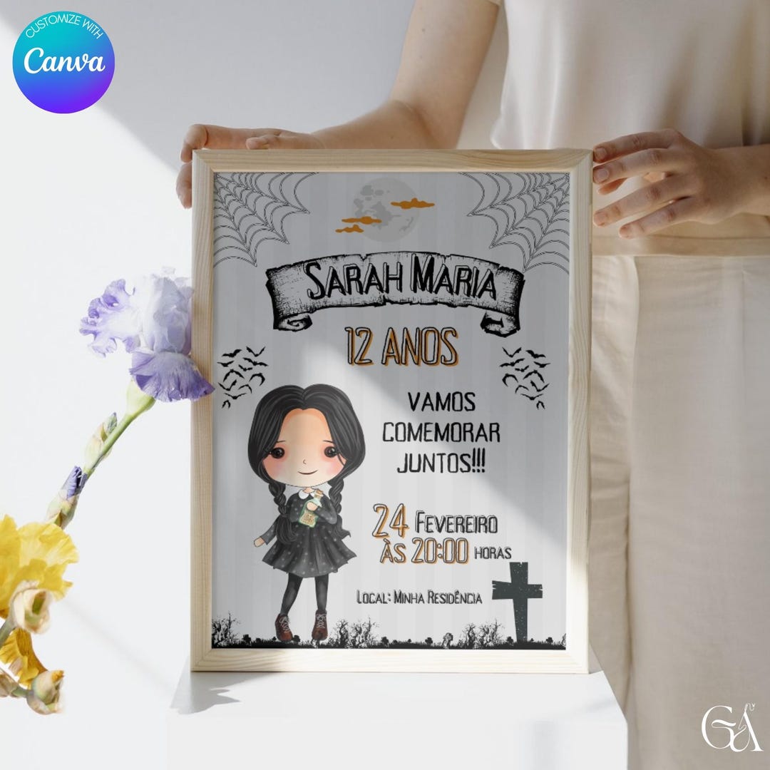 Printable Wednesday Addams Birthday Invitation, Editable Wednesday ...