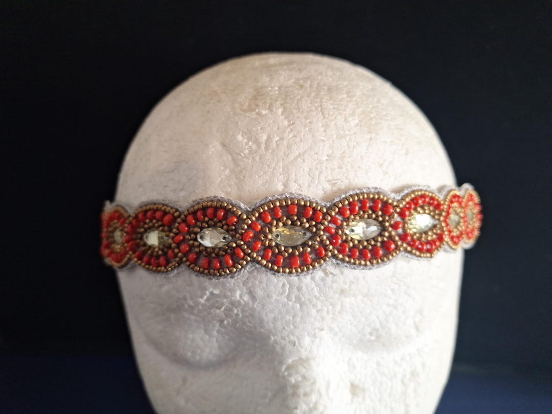 New Vintage Y2K Beaded Rhinestone Style Fesitval Headband Bobo Hippie ...