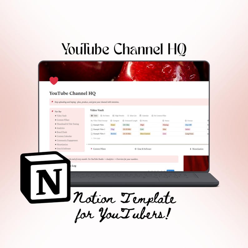 Youtube Notion Template | Content Planner for Youtubers | Video ...