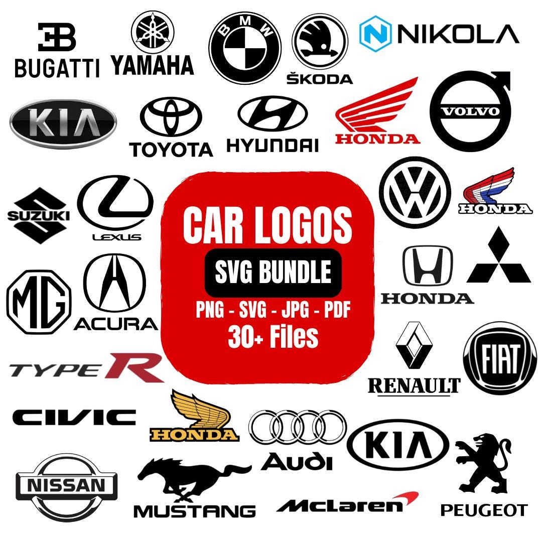 Car Logo SVG Bundle: Laser Cut Vehicle Emblems, Auto Clipart (SVG, PNG ...