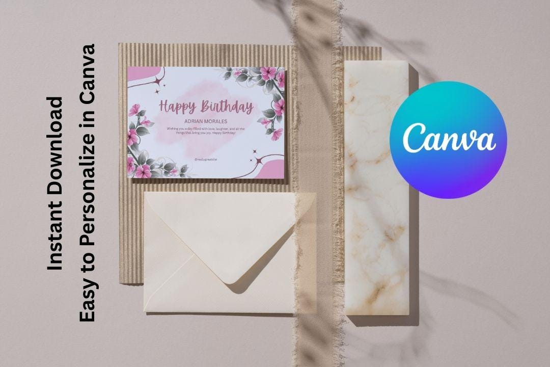 Canva Birthday Card Template – Editable Floral Greeting | A6 Printable ...