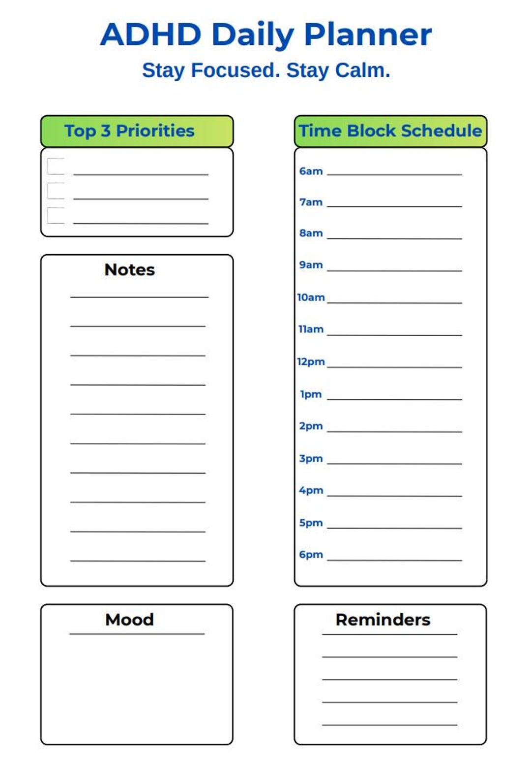 ADHD Daily Planner Printable | Focus and Productivity PDF Download ...