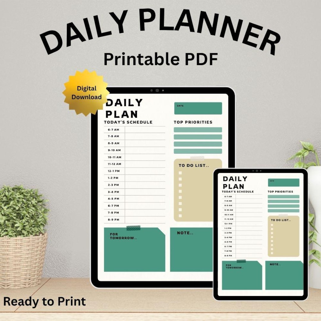 Daily Planner Printable: Letter & A4 Sizes (fillable PDF Download - Etsy