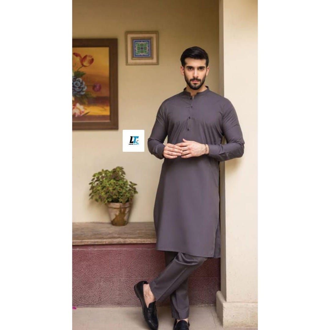 Elegant Charcoal Grey Kurta Pajama Set: Pakistani Style Eid Outfit - Etsy